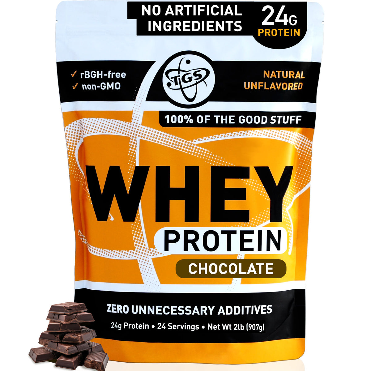 TGS Natural 100% Whey Protein Powder, Unflavored - Only 2 ingredients ...